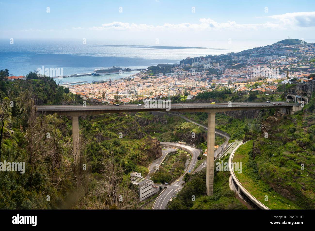 Motorway bridge and city view of Funchal, Madeira, Portugal Stock Photo ...