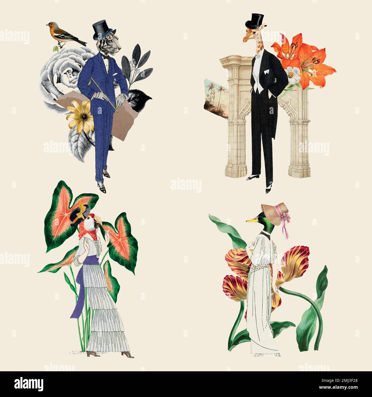 Vintage collage aesthetic graphic set, vector illustration collage ...