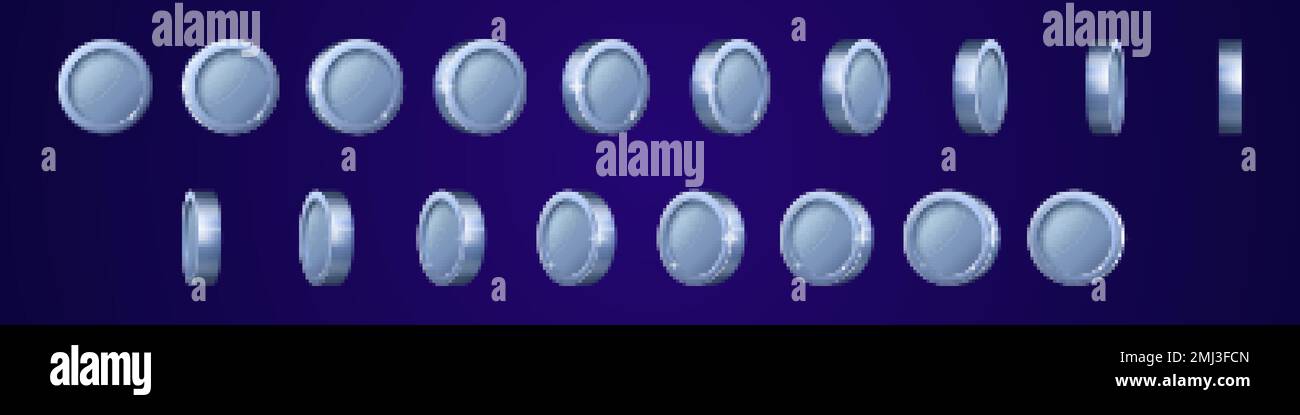 Silver coins turn around set for video game animation. Icons, game ...
