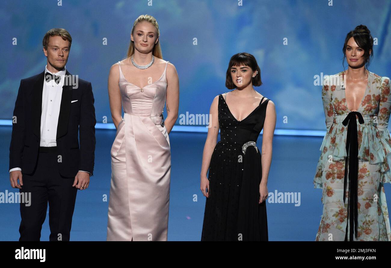 Alfie Allen, from left, Sophie Turner, Maisie Williams and Lena Headey ...