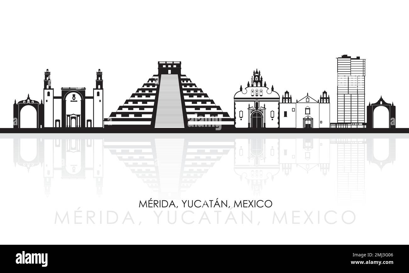 Silhouette Skyline panorama of city of Merida, Yucatan, Mexico - vector ...