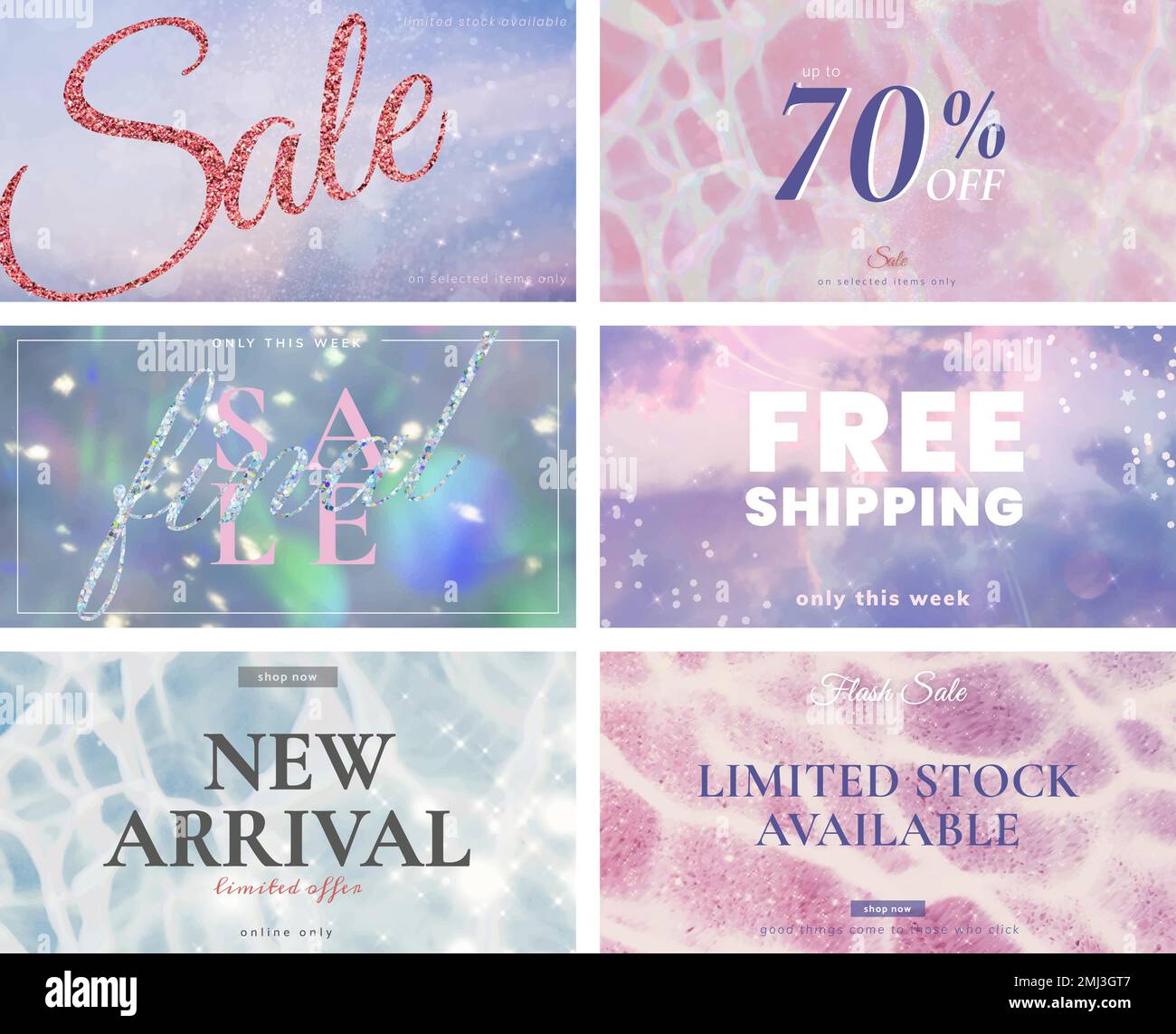 Shop sale ad template vector glitter set for social media post Stock ...