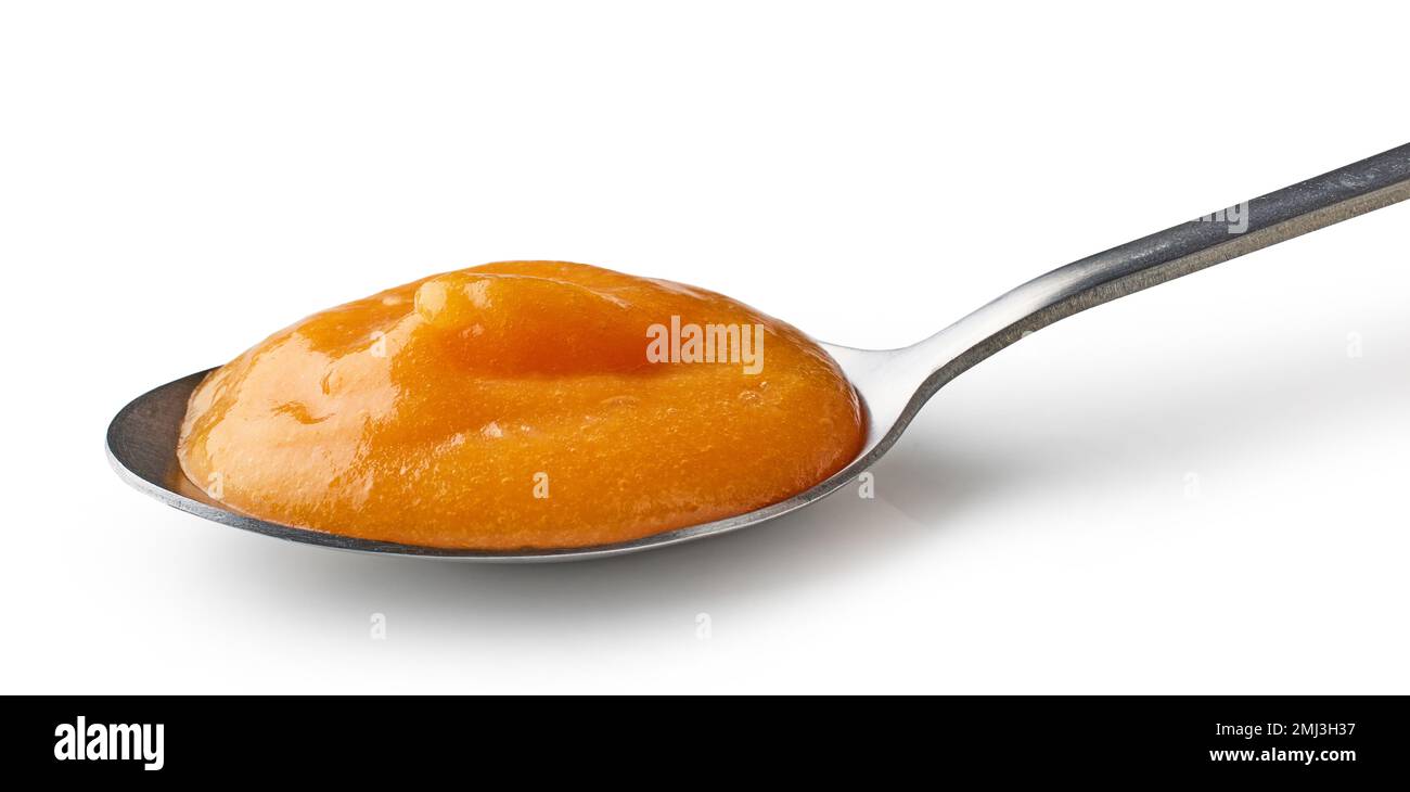 spoon of vegetable puree isolated on white background Stock Photo - Alamy