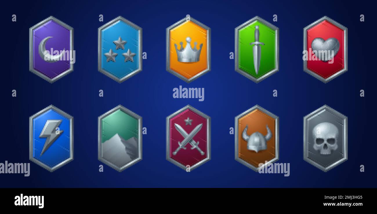 Set of fantasy game shields isolated on background. Vector cartoon ...