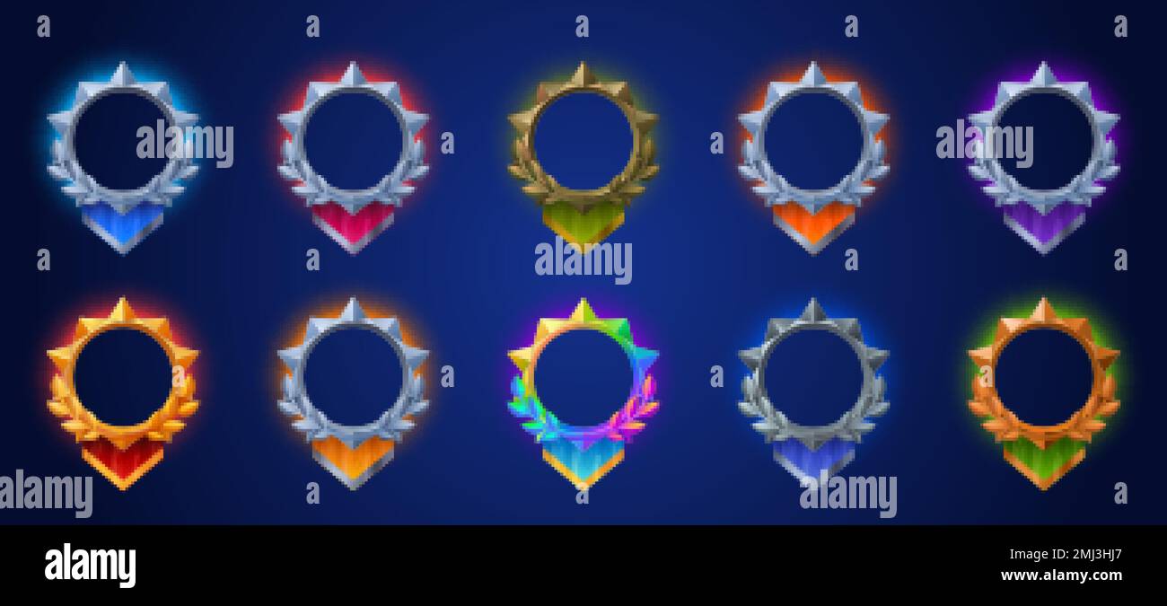 Game avatar frames with fantasy medieval borders with laurel, pennants ...