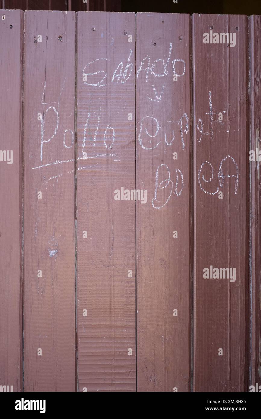 Handwritten notice on the door of a Bodega in Trinidad, Cuba Stock ...