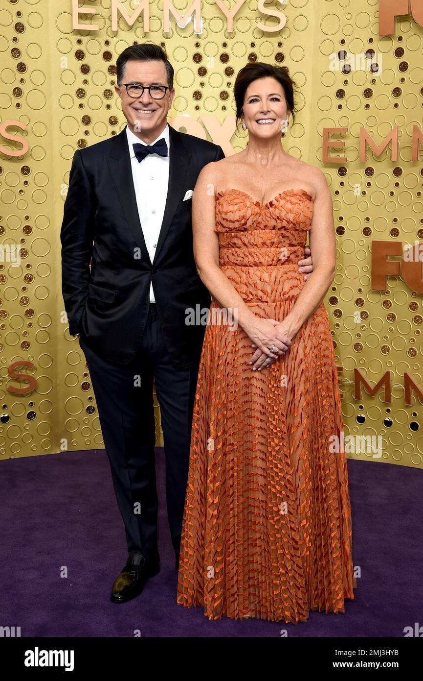 Stephen Colbert, left, and Evelyn McGee-Colbert arrive at the 71st ...