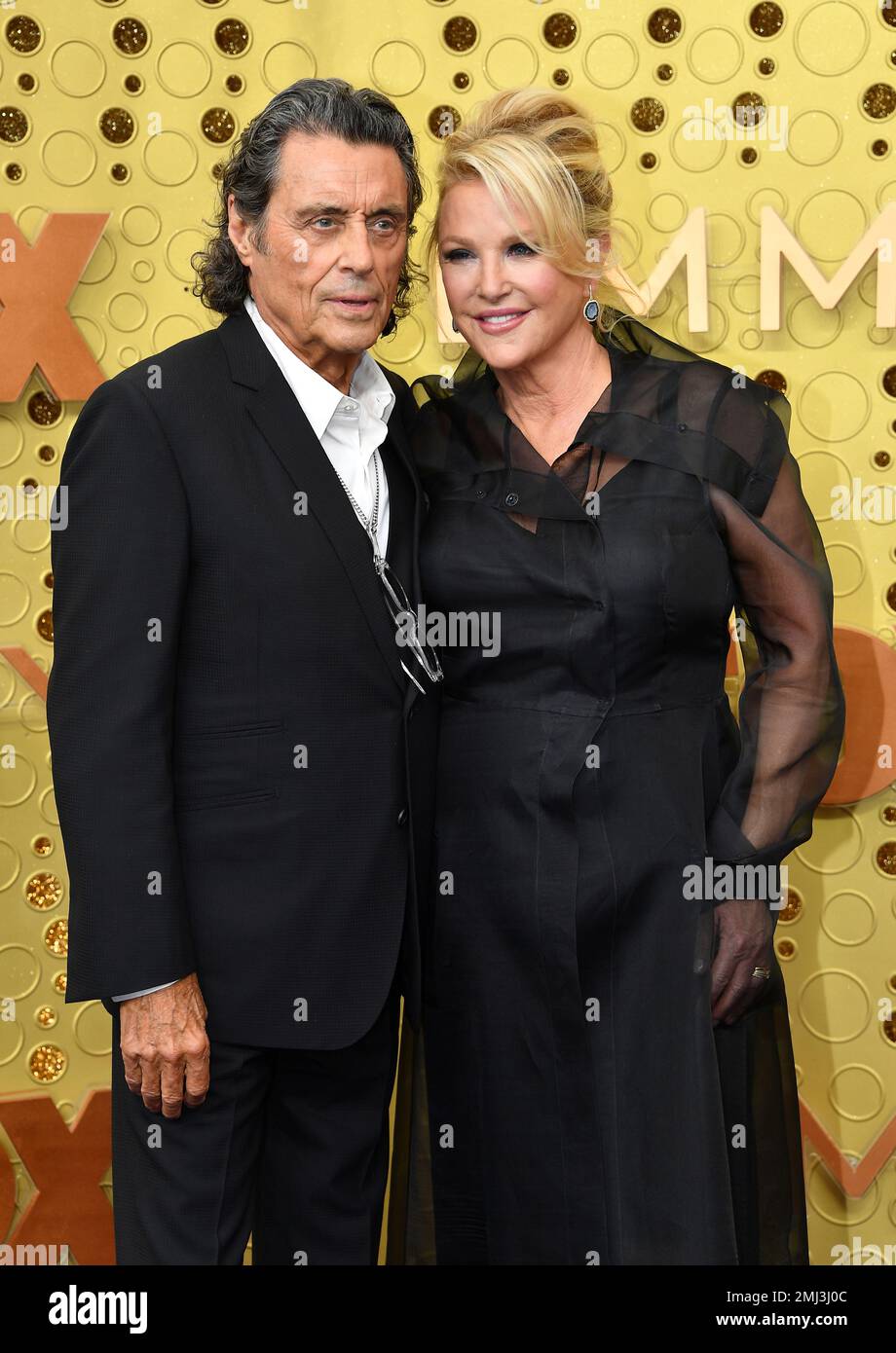 Ian McShane, left, and Gwen Humble arrive at the 71st Primetime Emmy ...