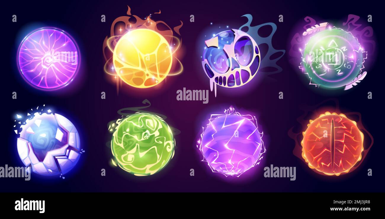 Cartoon set of magic fortune telling balls. Vector illustration of ...