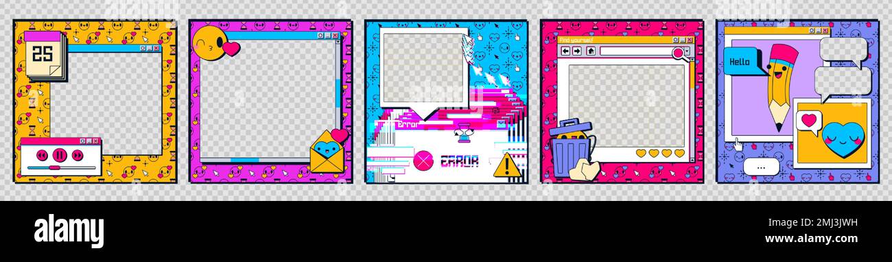 Set of retro 90s software frames isolated on transparent background ...
