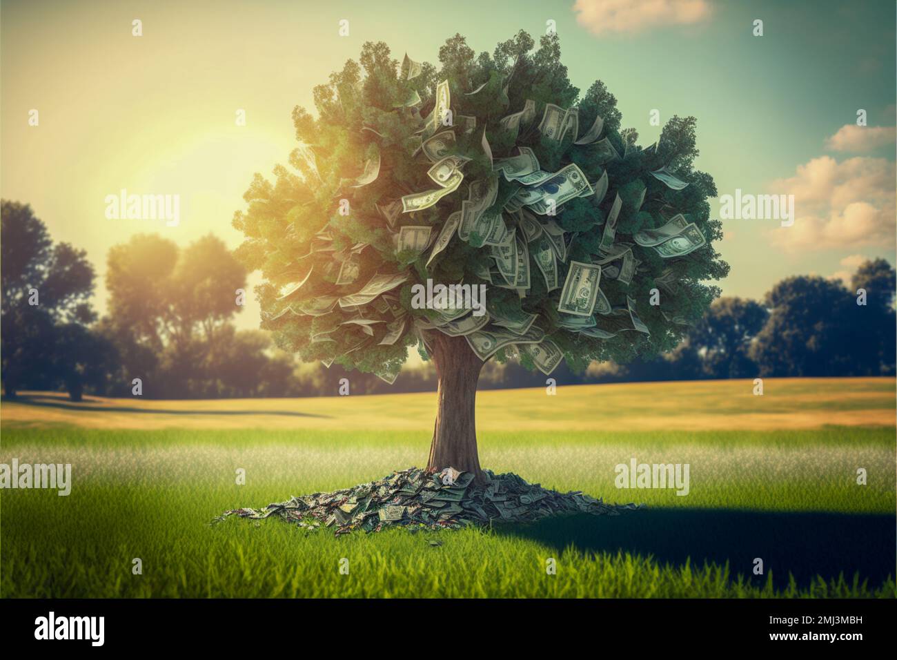 A tree with money leaves instead of traditional leaves, symbolizing ...