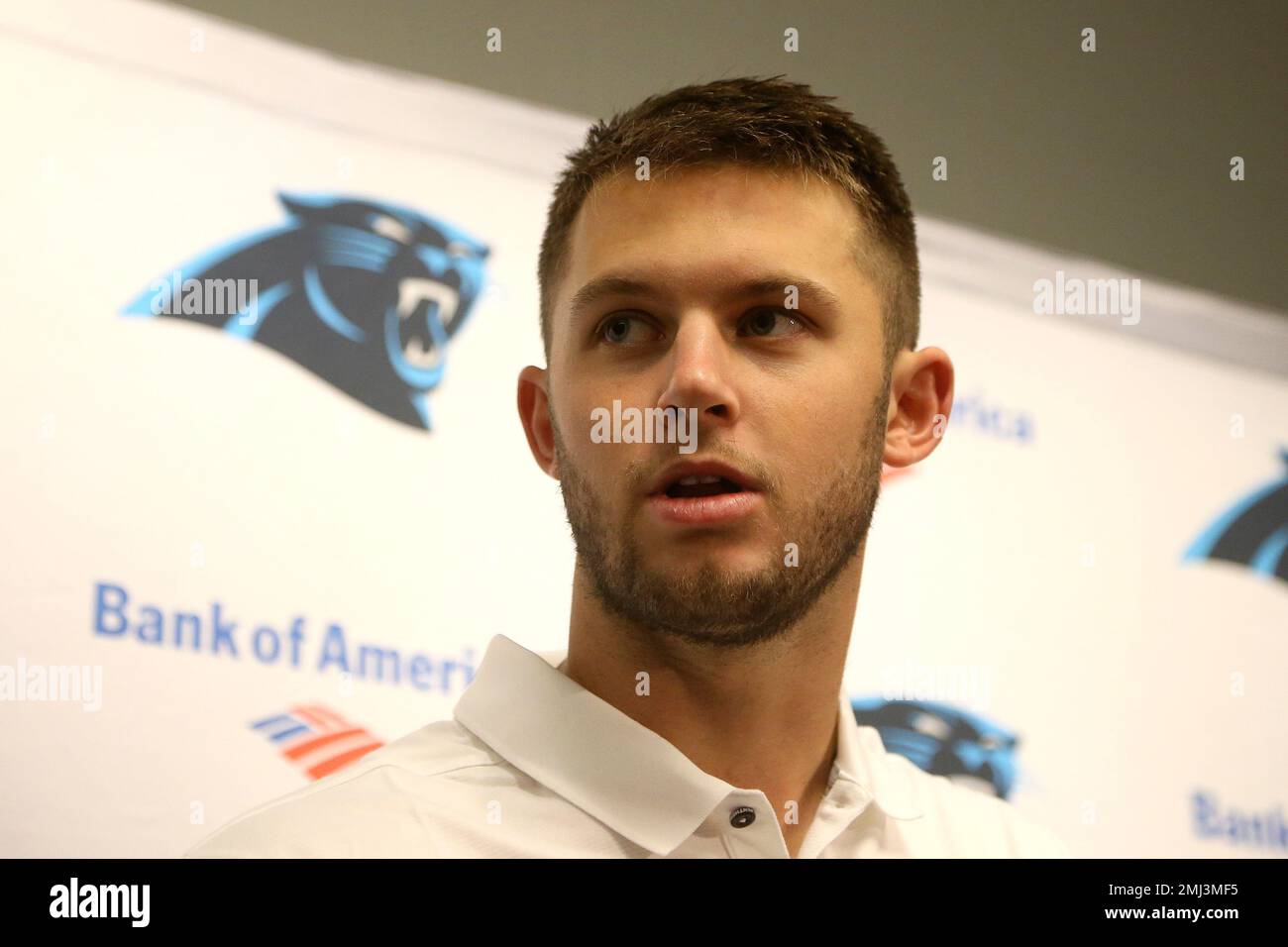 Carolina Panthers quarterback Kyle Allen speaks after an NFL football ...