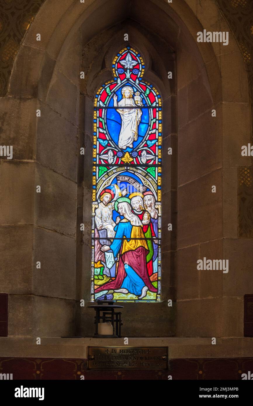 Stained glass near the altar in st john the evangelist hi-res stock photography and images - Alamy