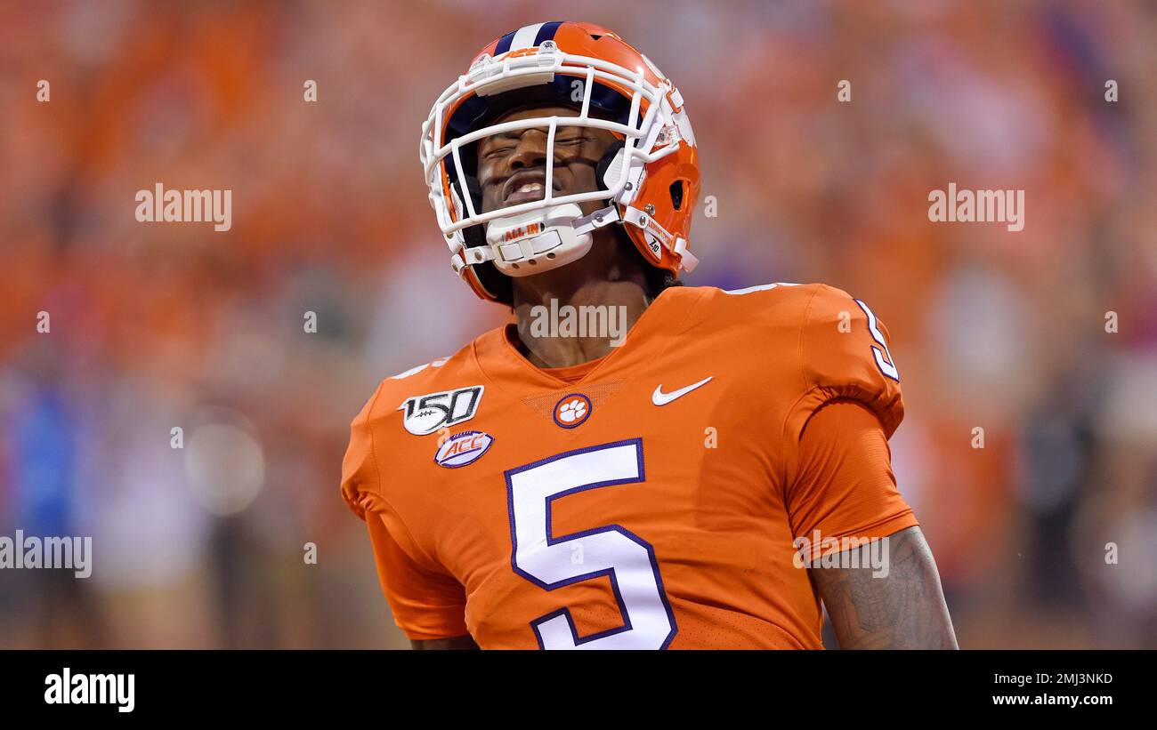 Clemson wide receiver Tee Higgins reacts after scoring a touchdown ...