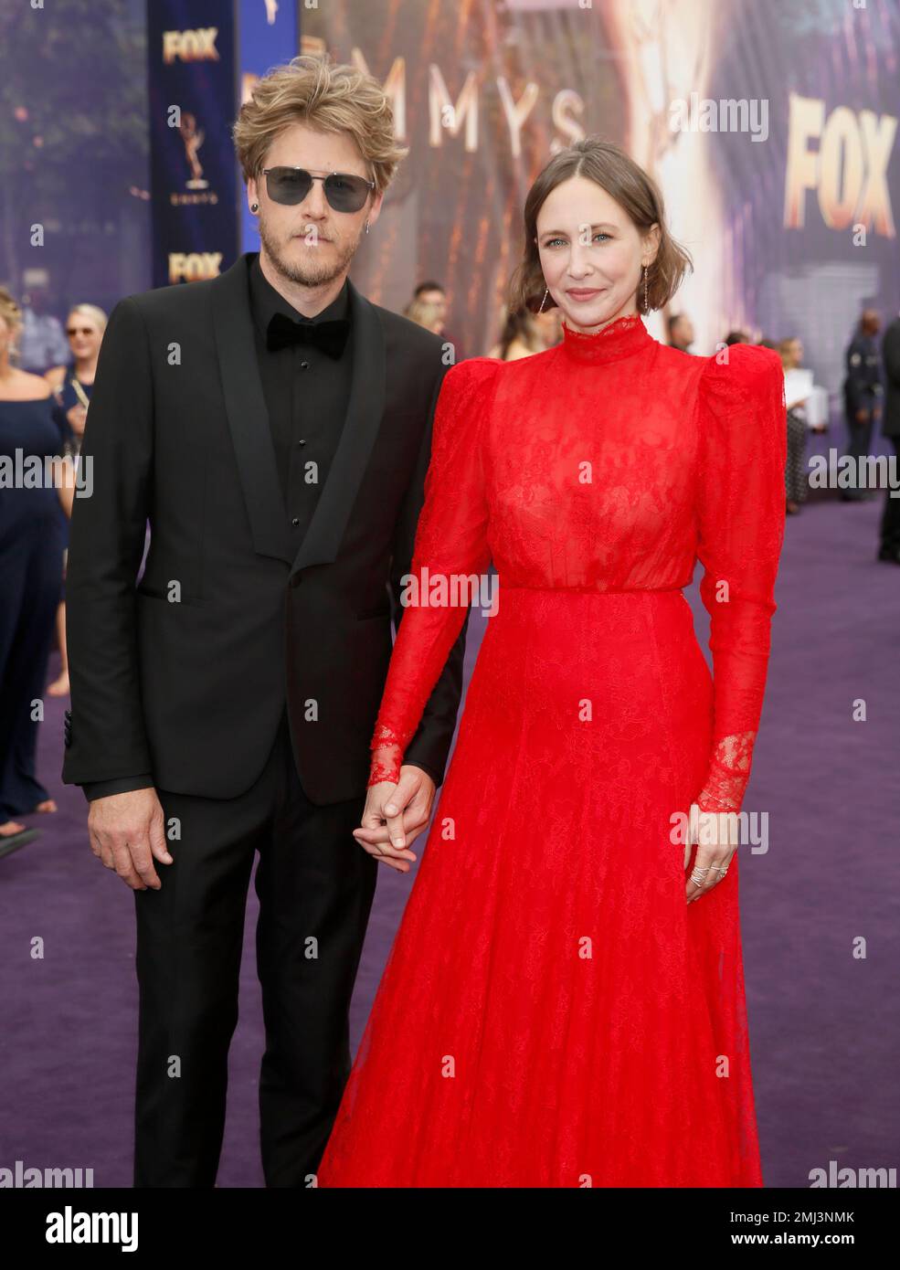Renn Hawkey, left, and Vera Farmiga arrive at the 71st Primetime Emmy ...