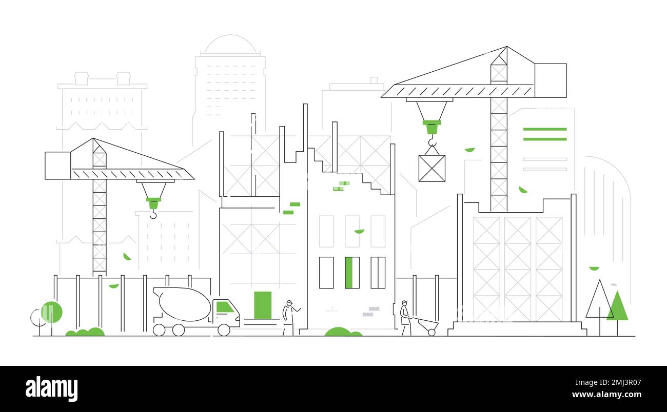 Construction site - thin line design style vector illustration Stock ...