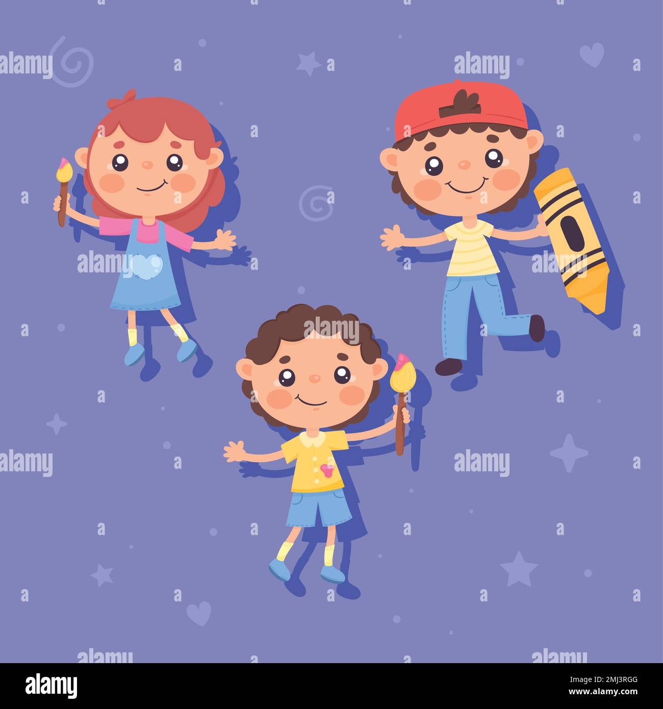 three little kids with supplies characters Stock Vector Image & Art - Alamy