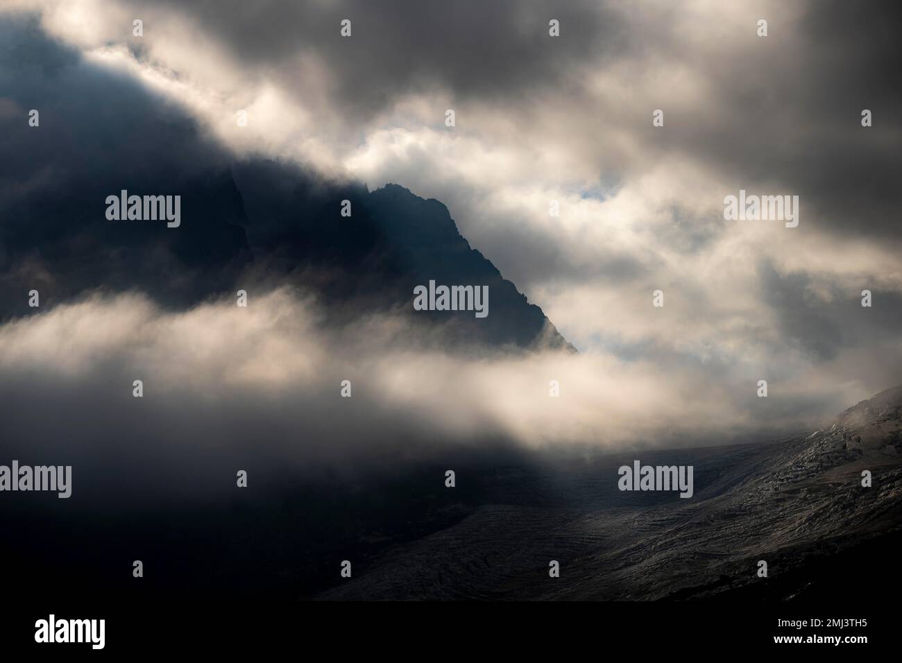 Cloudy sky over Val Rosegg, St Moritz, Engadin, Grisons, Switzerland ...