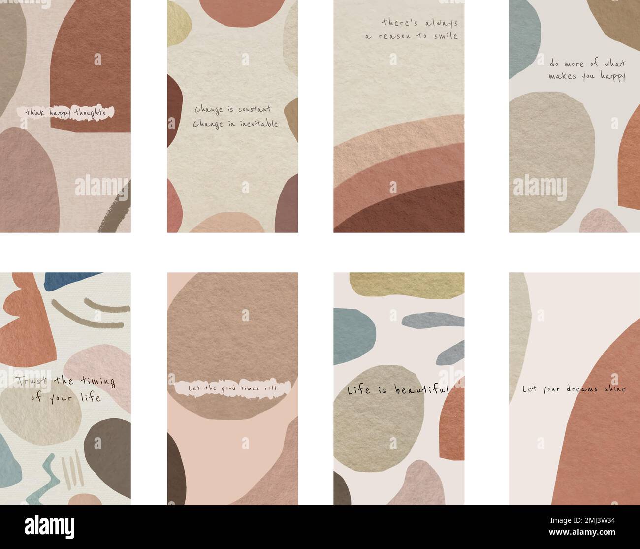 Phone wallpaper template vector set earth tone abstract design with ...