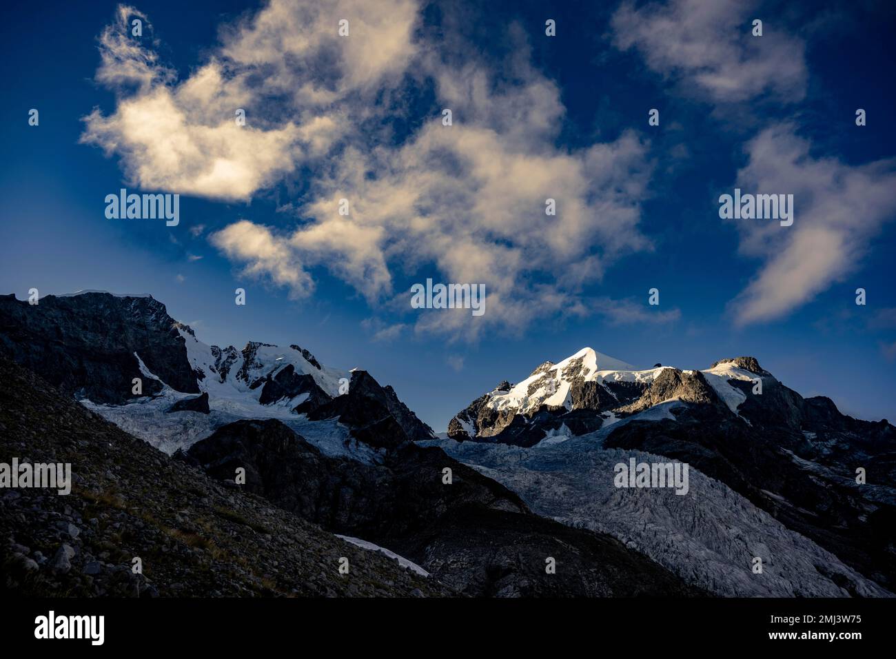 Piz Rosegg with Rosegg glacier at blue hour, St Moritz, Engadin ...