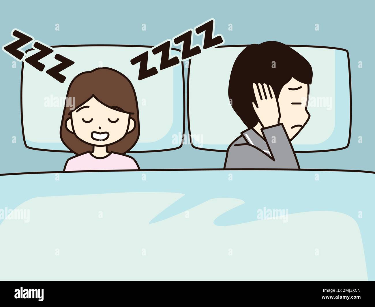 Husband who can not sleep due to wife's snoring Stock Vector Image ...
