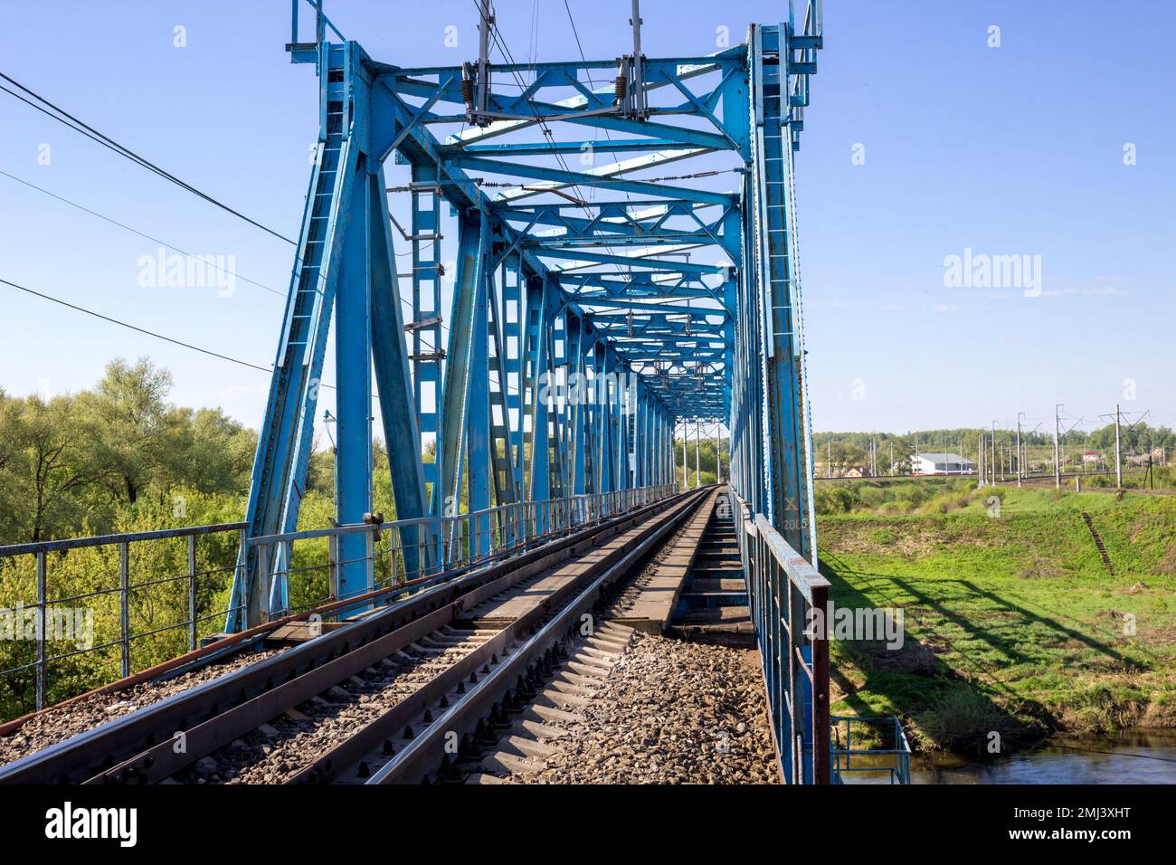 Construction of a metal railway bridge. Kaluzhskiy region, Russia ...