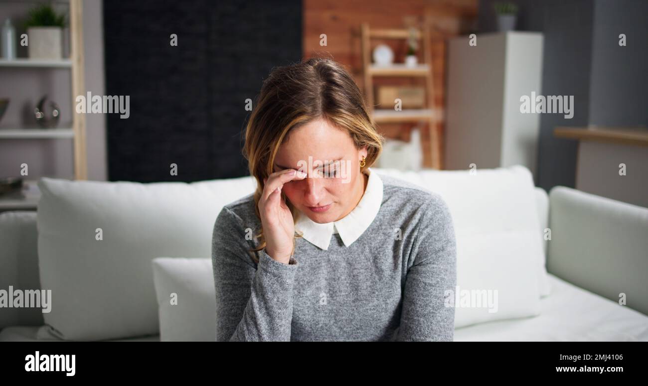 Eye Pain And Inflammation. Woman With Retina Fatigue And Spasm Stock ...