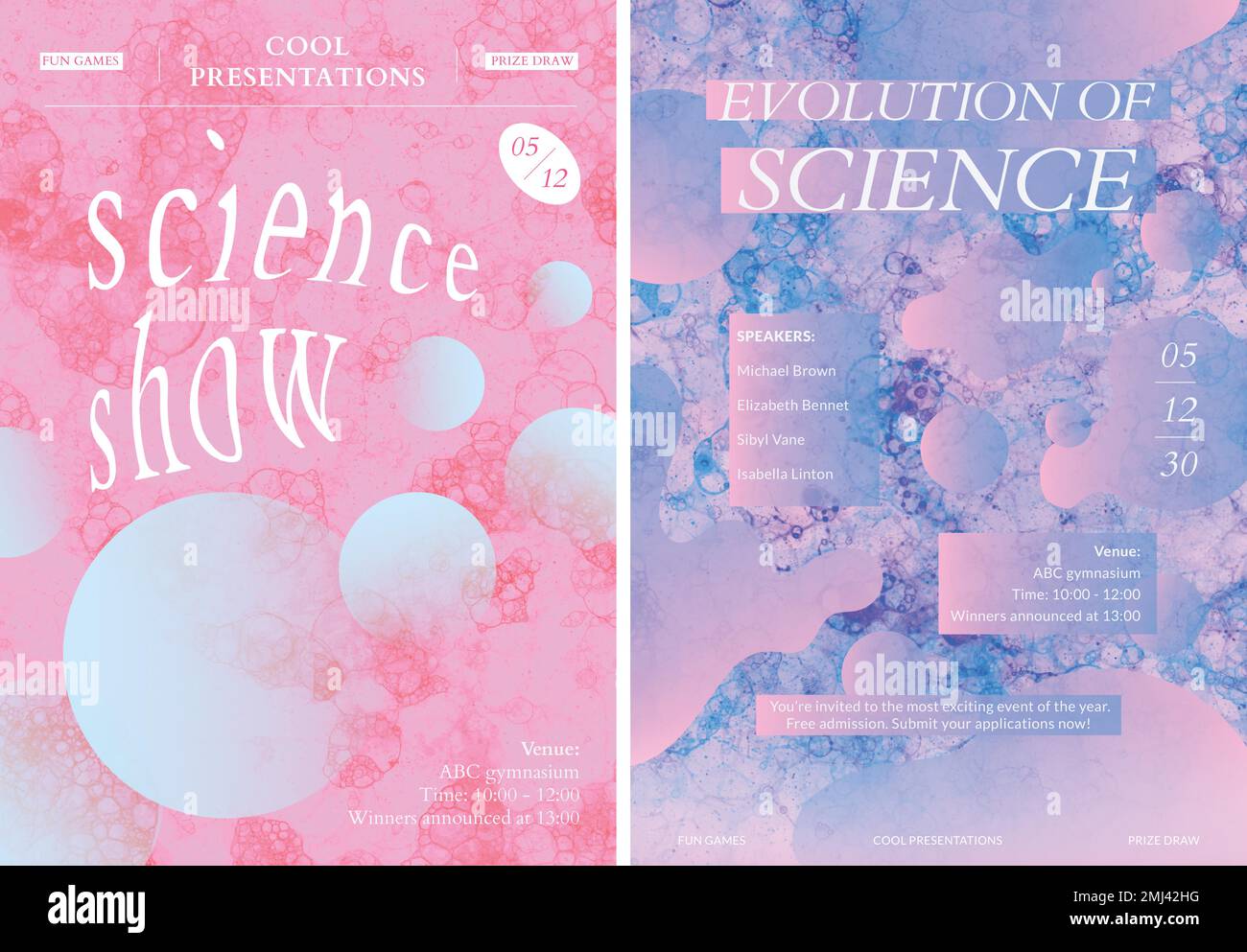 Bubble art science template vector event aesthetic ad posters dual set ...