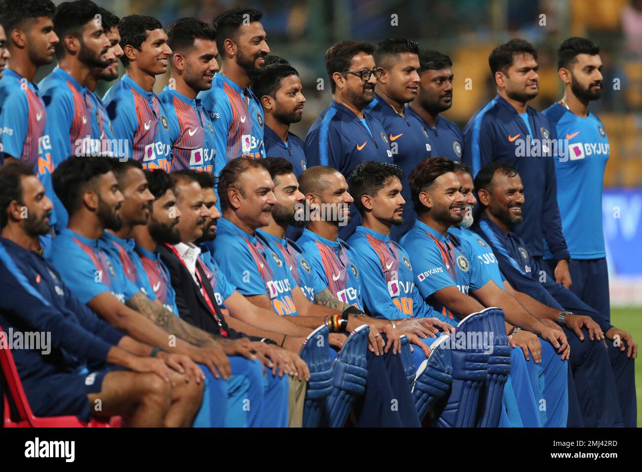 Players and support staff of Indian cricket team pose for a group ...
