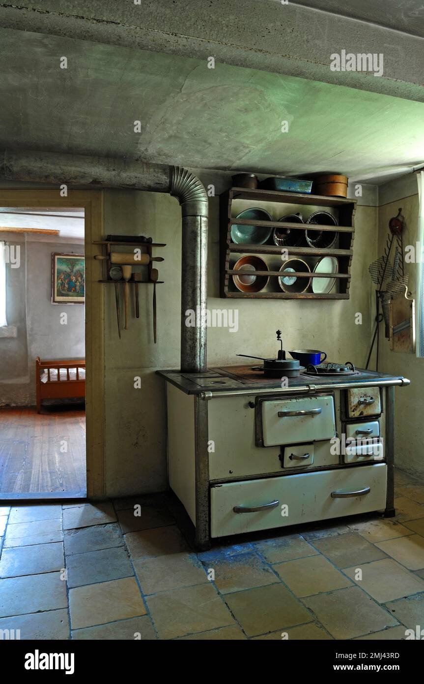 Kitchen, 1911, with view into the bedroom, farmhouse, Franconian Open ...