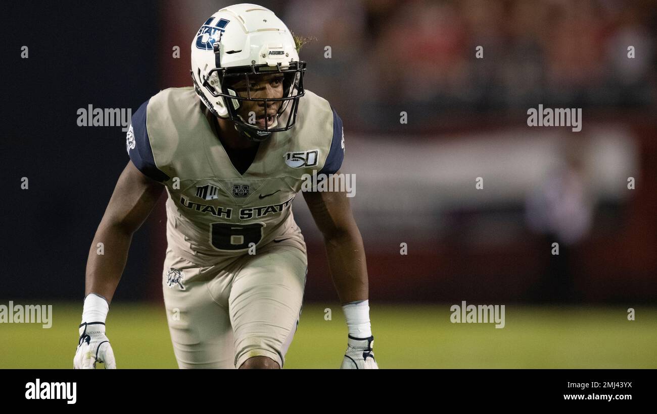Utah State cornerback Cameron Haney during an NCAA football game on ...
