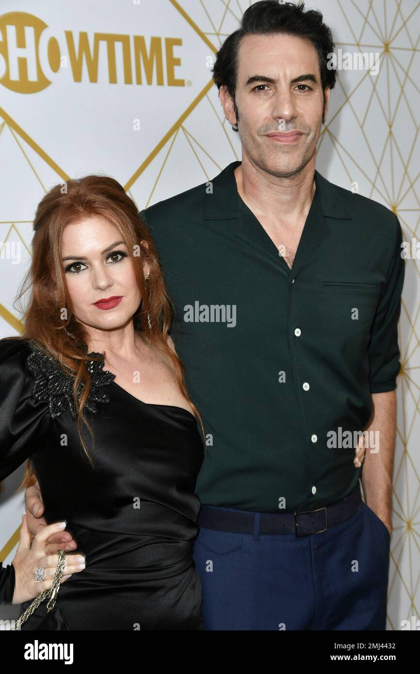 Isla Fisher, left, and Sacha Baron Cohen attend the 2019 Primetime Emmy ...