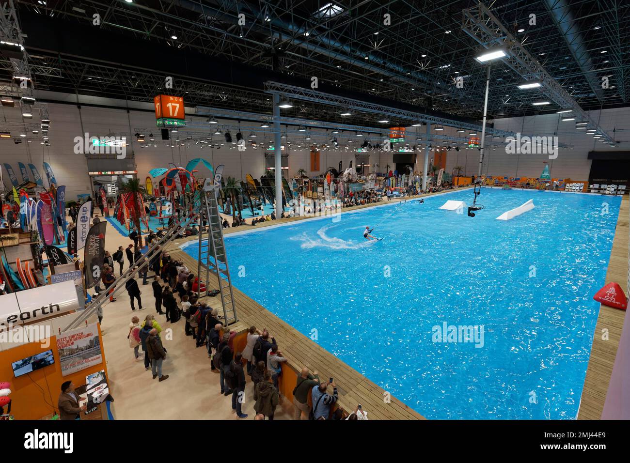 Exhibition hall with indoor pool for wakeboarding, watersports fair ...