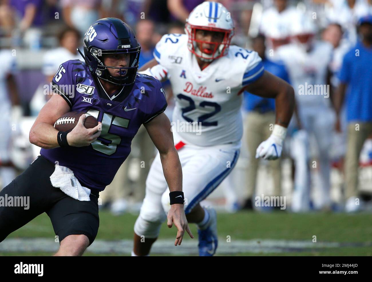 TCU quarterback Max Duggan (15) runs the ball against SMU during the ...