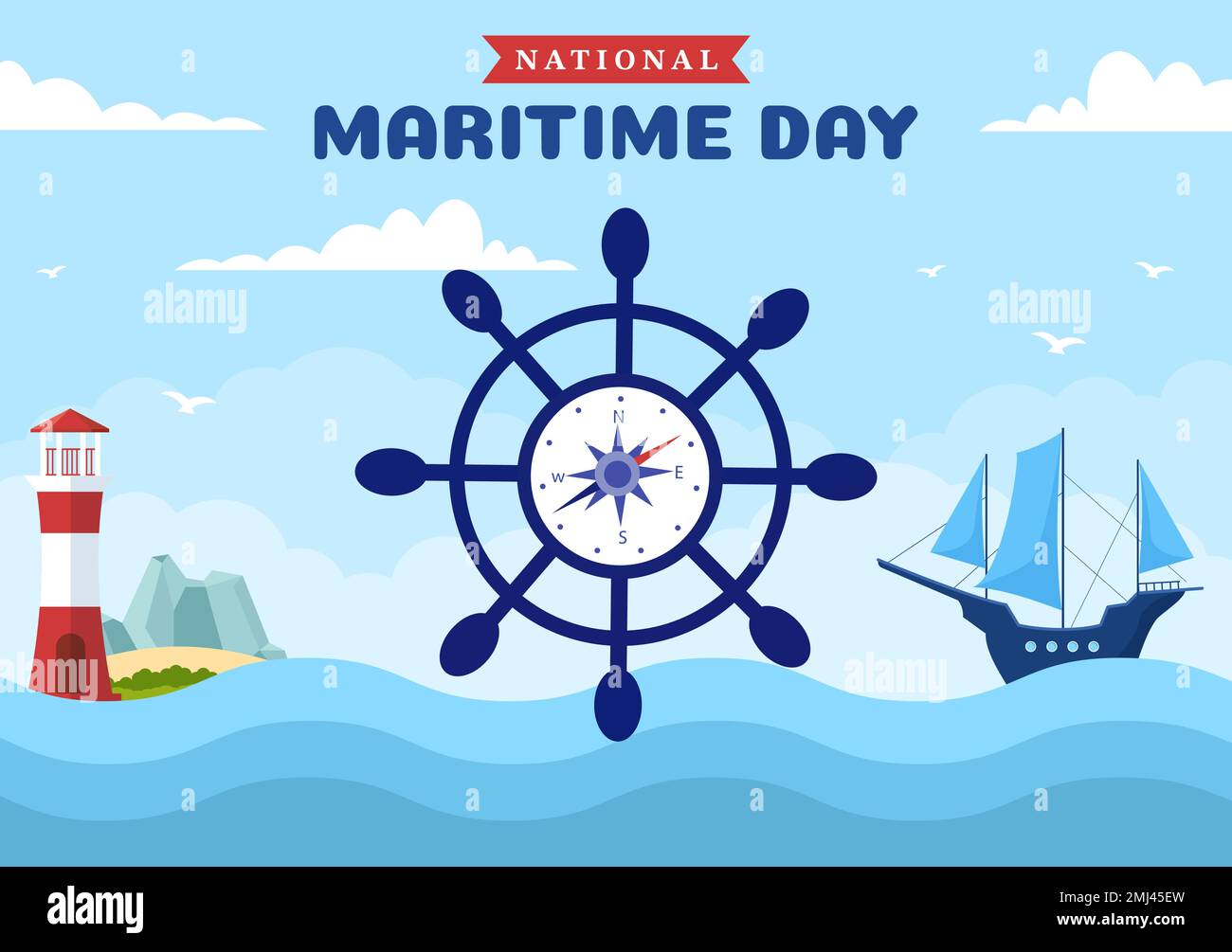 World Maritime Day Illustration with Sea and Ship for Web Banner or ...