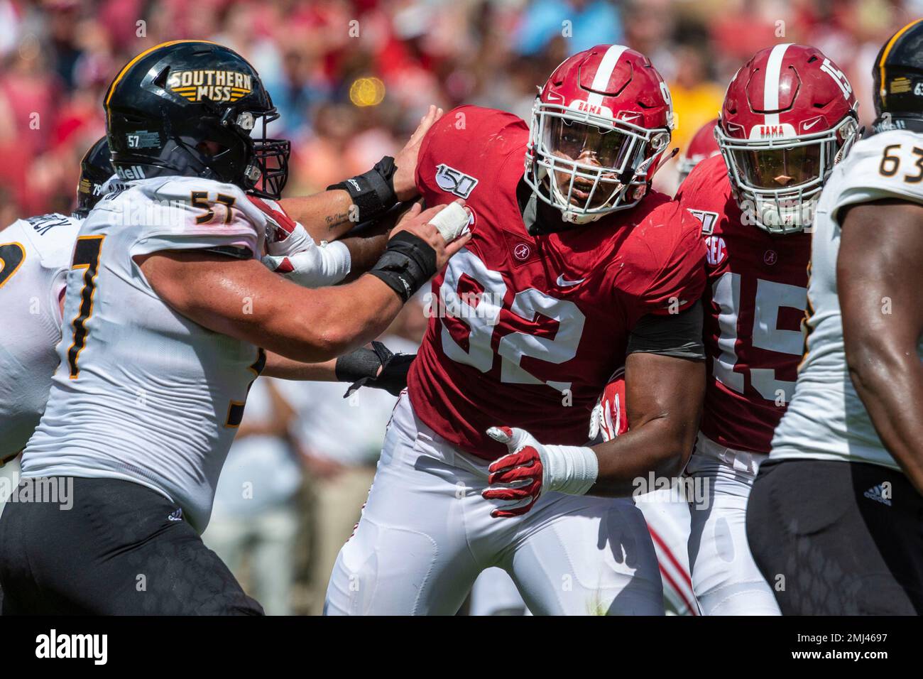 Alabama defensive lineman Justin Eboigbe (92) battles with Southern ...