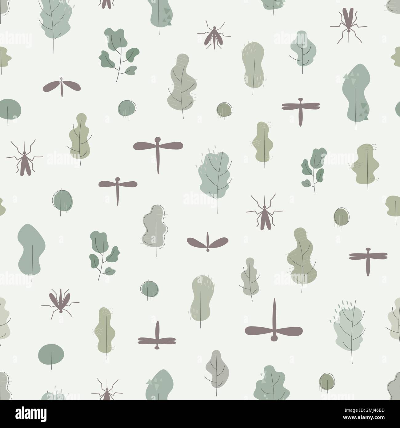 Seamless pattern with forester insects, beetles, trees. Vector ...