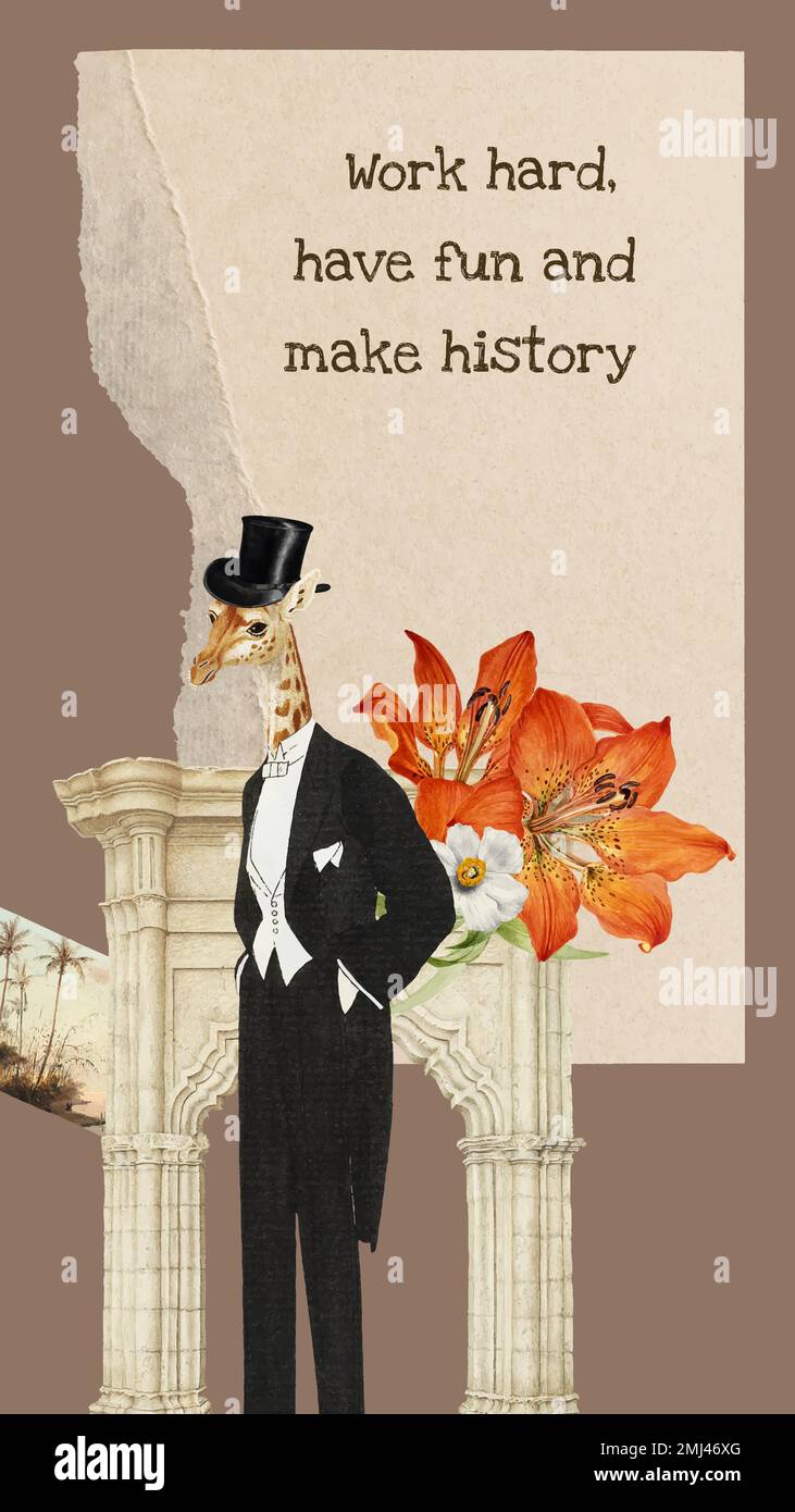 Collage template vintage aesthetic vector, vintage animal collage mixed ...