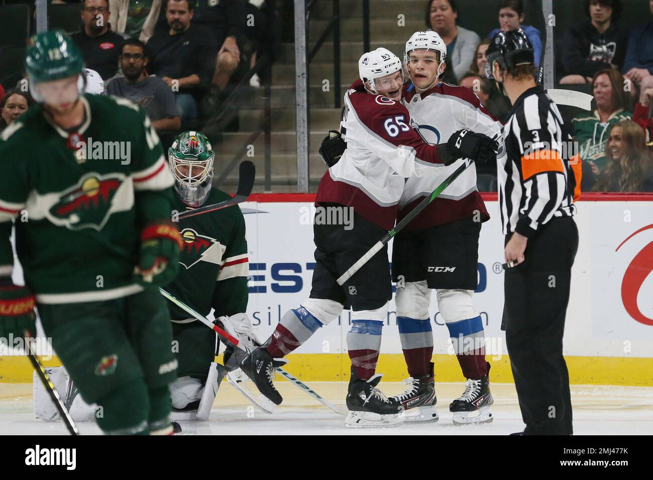 Colorado Avalanche's Ty Lewis hugs teammate after Shawn Bowers after ...