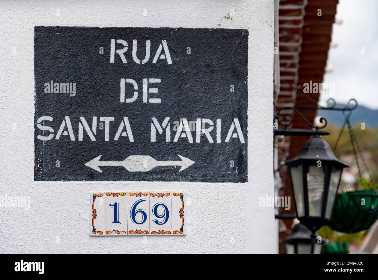 Street sign, Rue de Santa Maria, Funchal, Madeira, Portugal Stock Photo ...