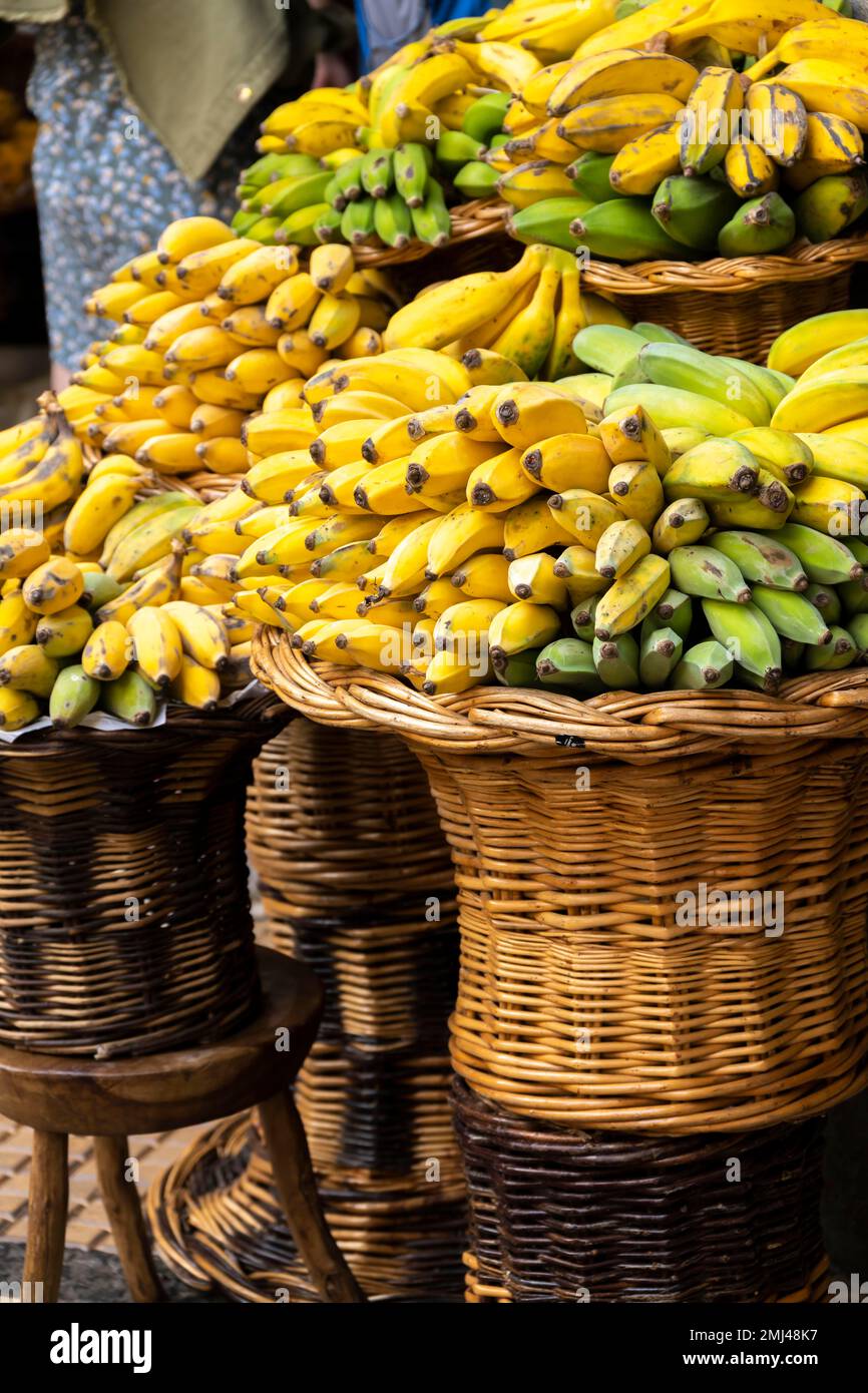 Banana stall at the Mercado dos Lavradores, Funchal, Madeira, Portugal ...