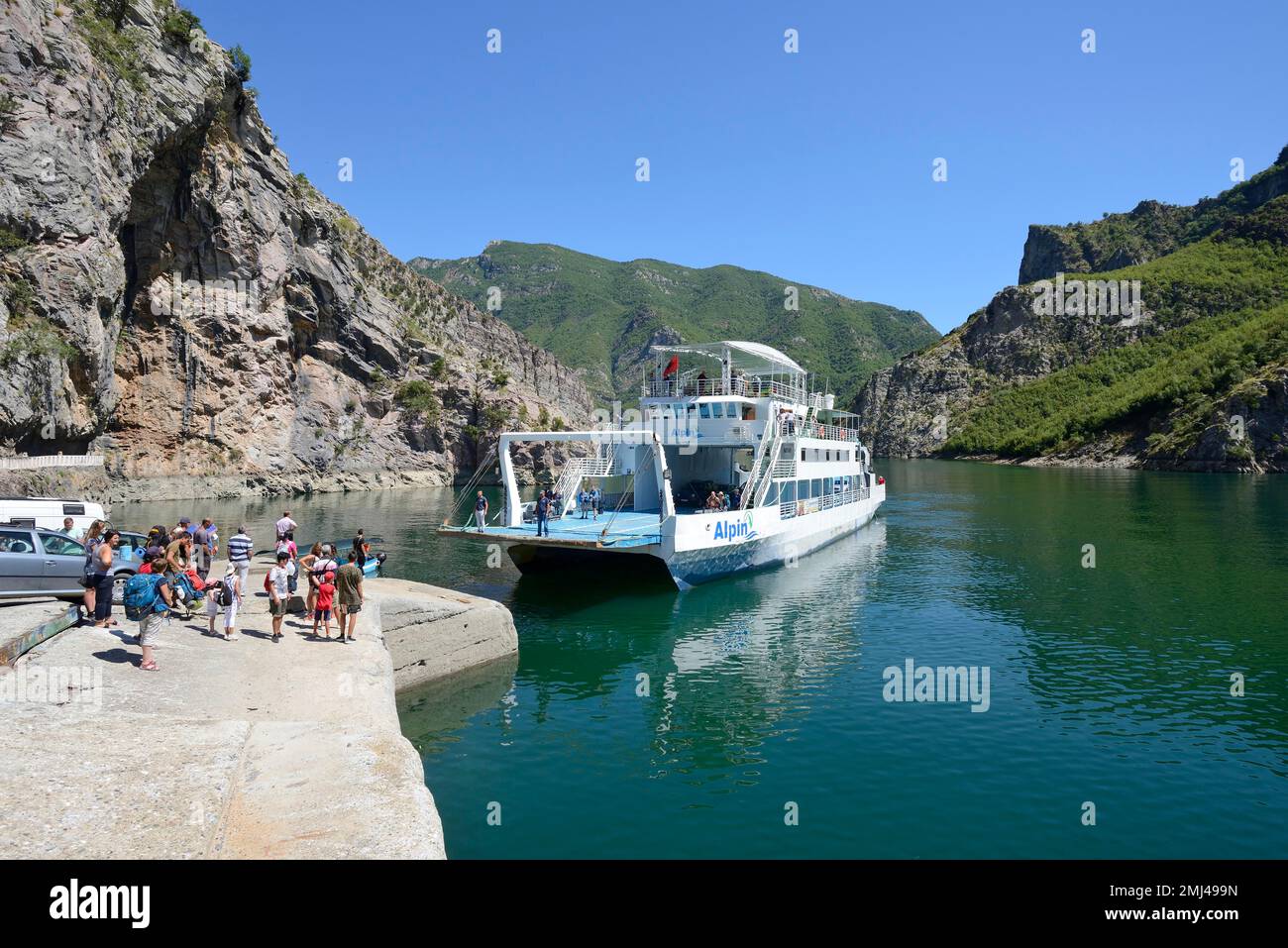 Ferry pier to Fierza, Koman Reservoir, Albania Stock Photo - Alamy