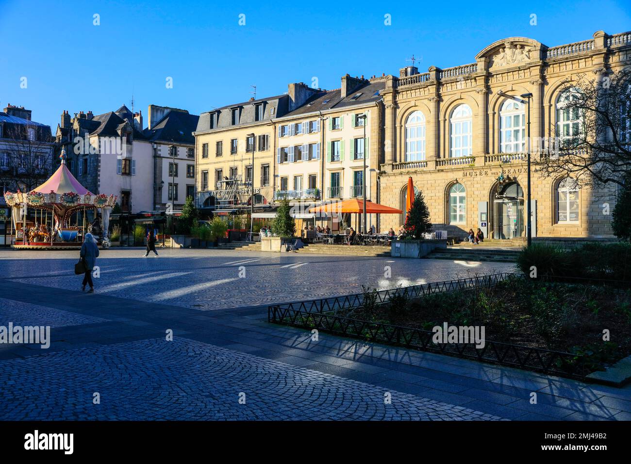 Place Saint-Corentin with carousel and museum Musee des Beaux Arts ...