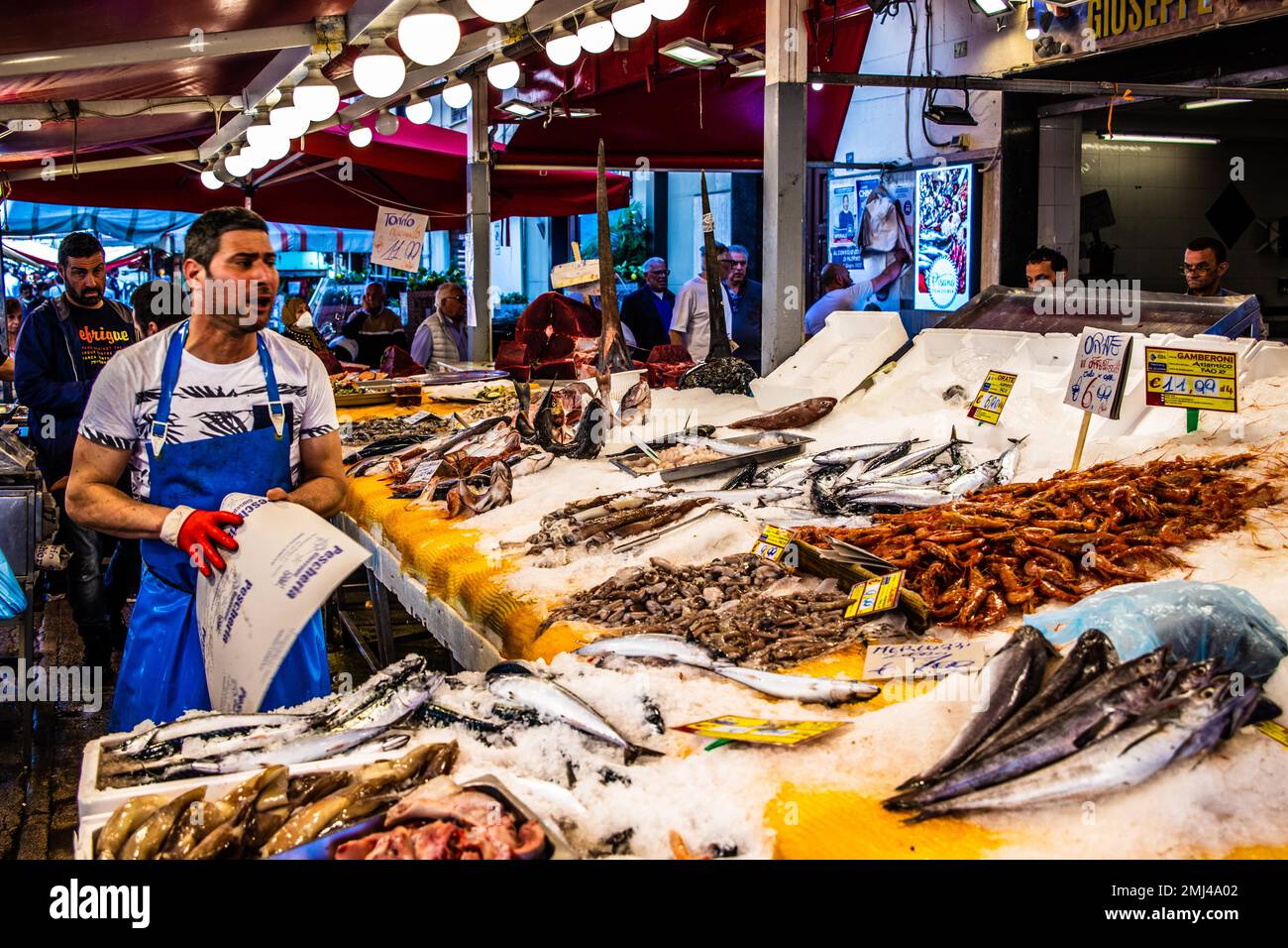 Fish stall, Ballaro market, most famous and ancient market of Palermo ...