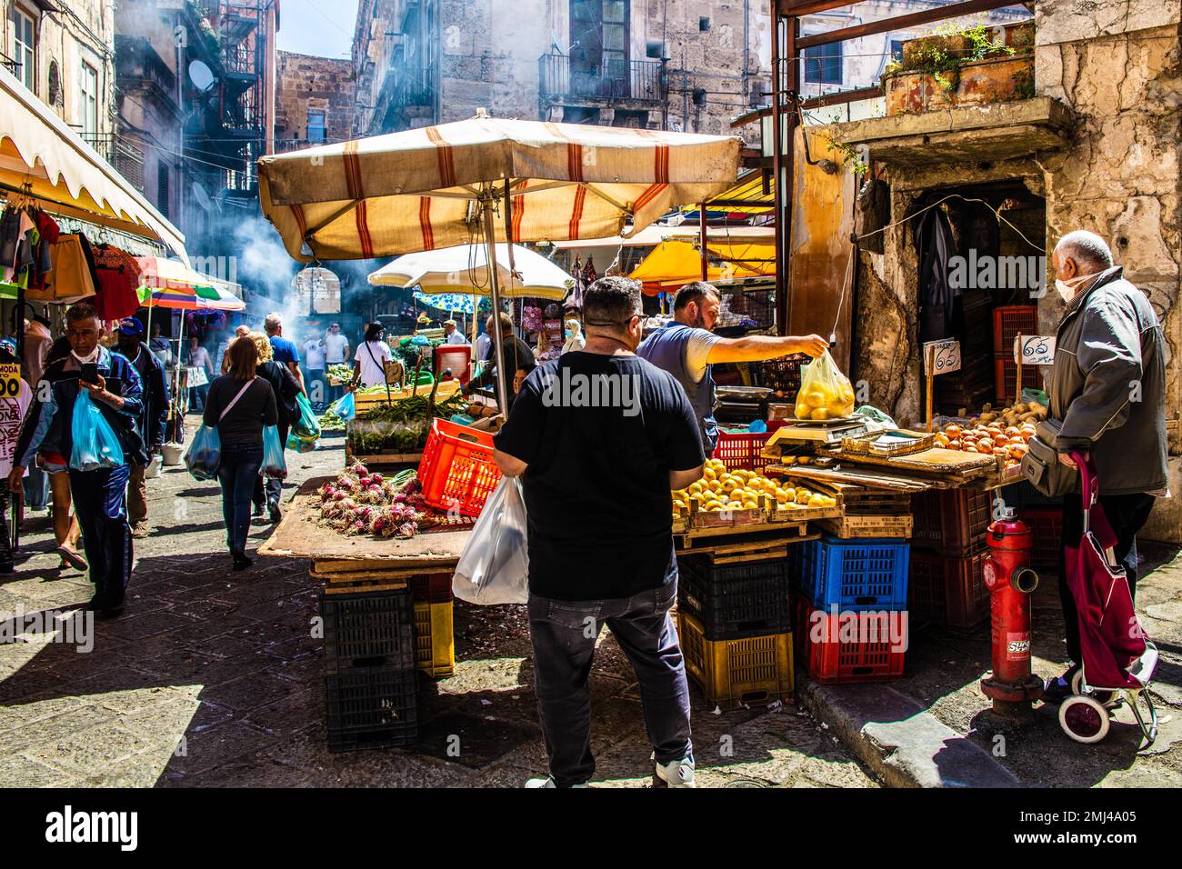 Ballaro Market, the most famous and ancient market of Palermo with ...