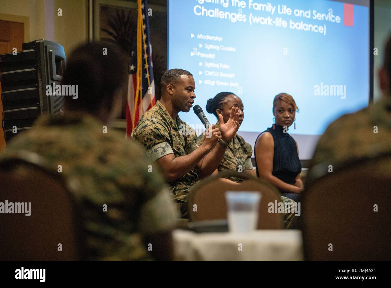 U.S. Marine Corps Sgt. Maj. Joshua Toles, left, sergeant major, Marine ...