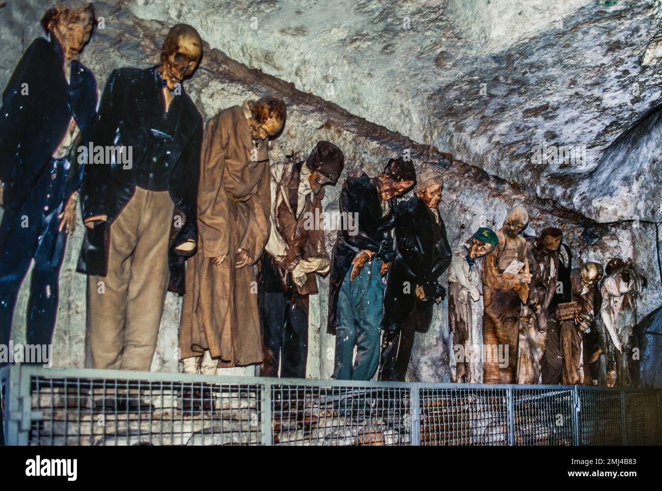 Capuchin crypt, Convento dei Cappuccini with mummies standing and lying ...