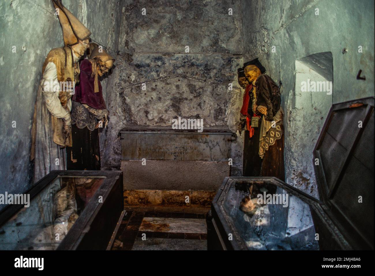 Capuchin crypt, Convento dei Cappuccini with mummies standing and lying ...