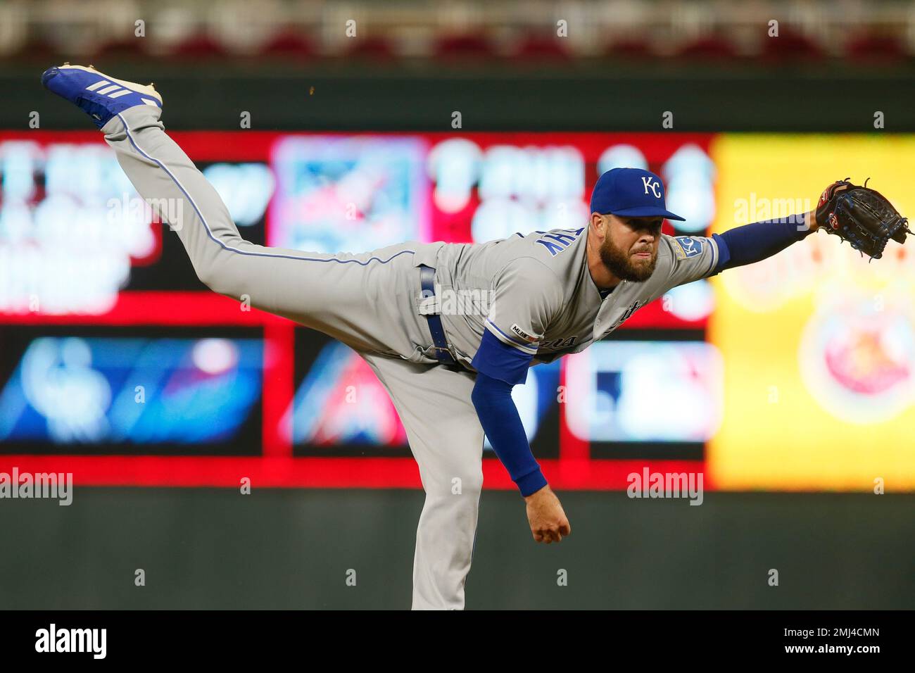 Kansas City Royals pitcher Kevin McCarthy throws against the Minnesota ...