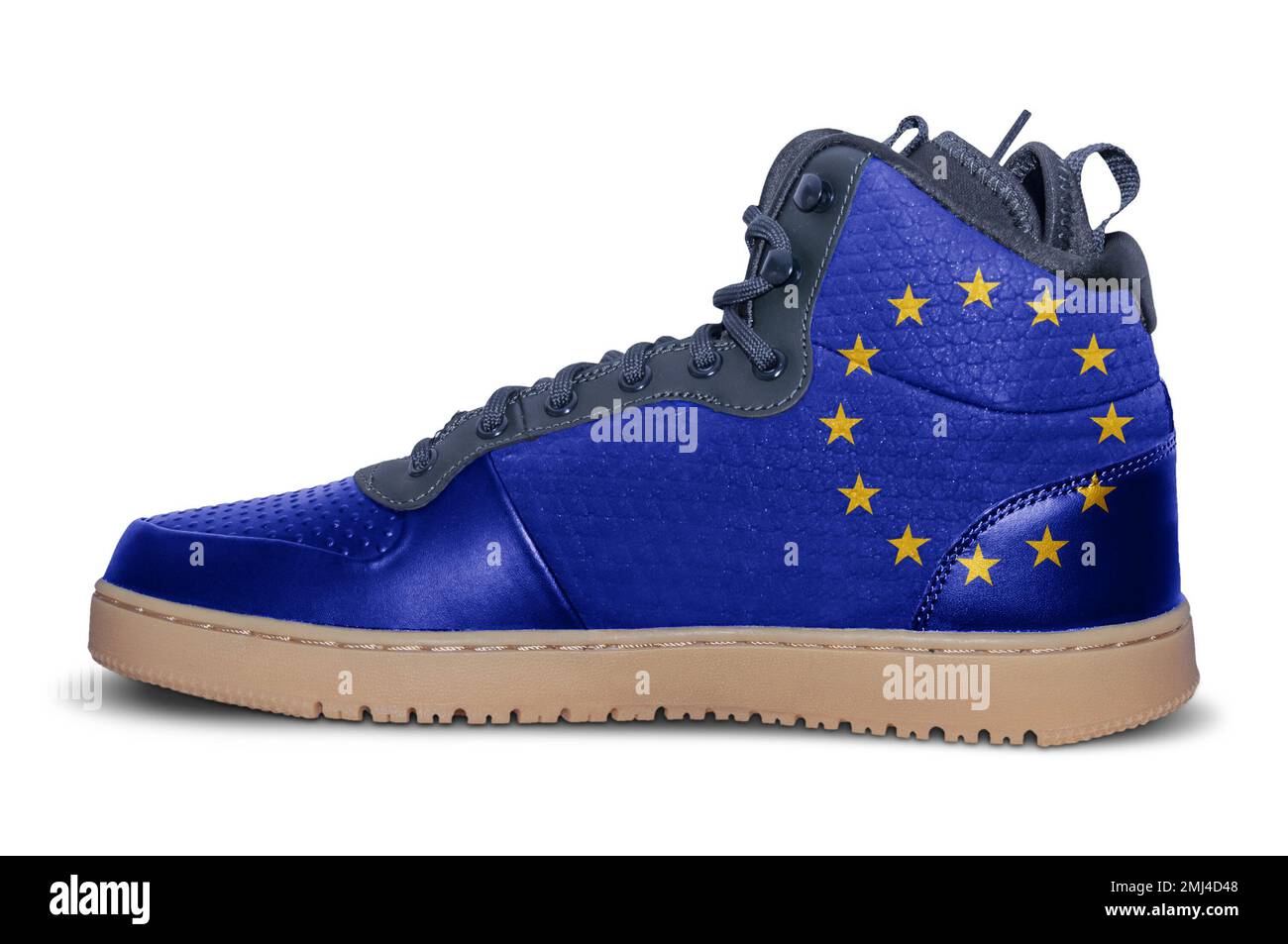 Fashion rubber snickers with flag of European Union isolated on white ...